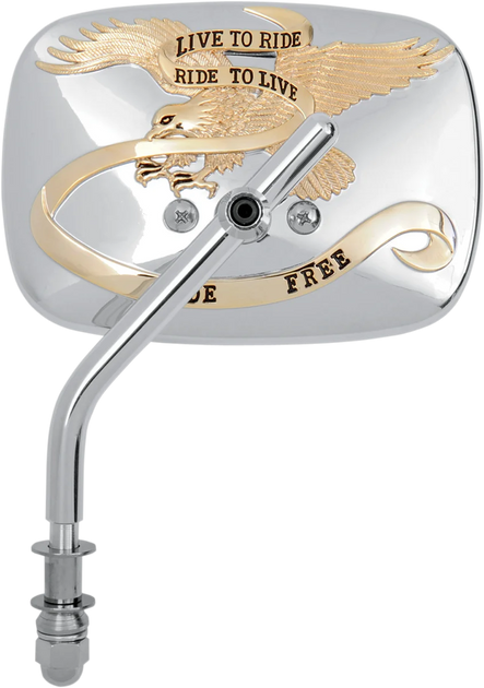 Emgo Mirror - "Live to Ride" - Side View - Rectangle - Gold/Chrome...