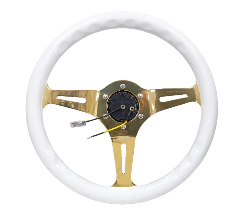 NRG Classic Wood Grain Steering Wheel (350mm) White Grip w/Chrome...
