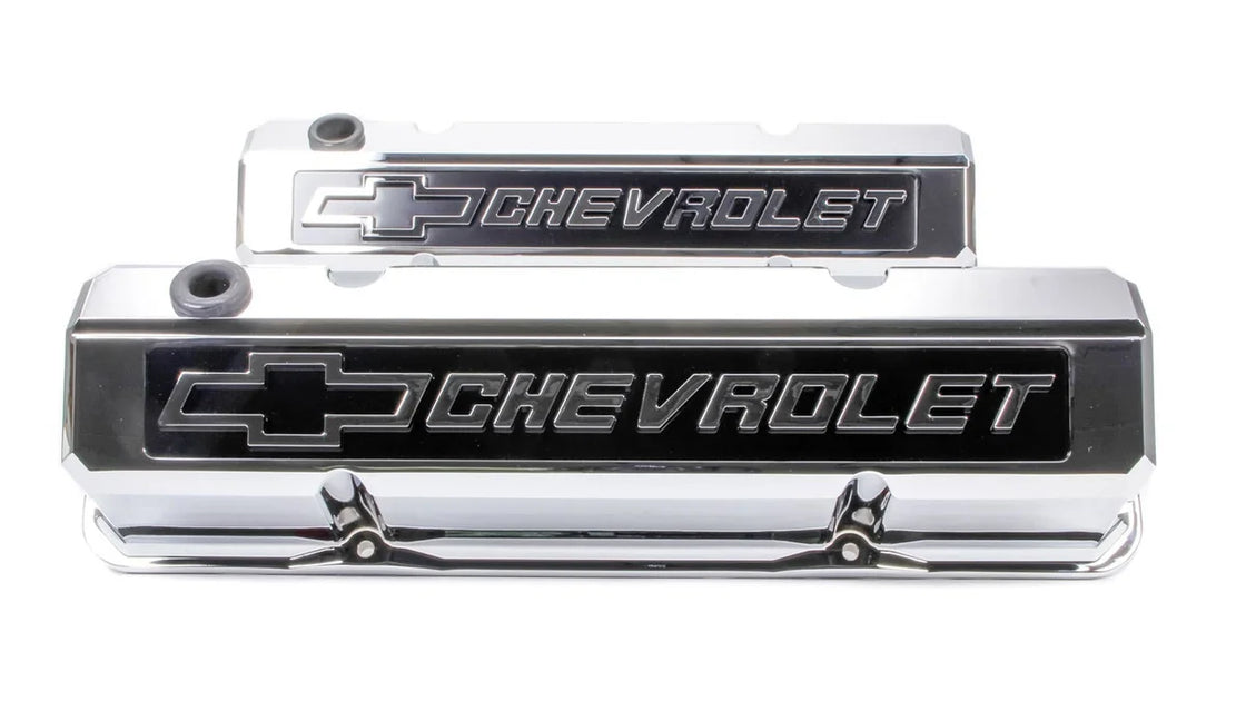 Proform SBC Slant Edge Chrome V/C Tall Raised Logo 141-922
