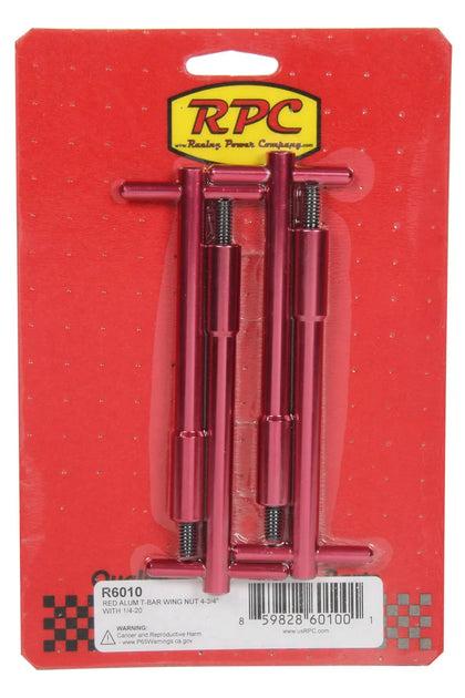 Racing Power Company Red Aluminum T-Bar Wing Nut 4-3/4In With 1/4-20